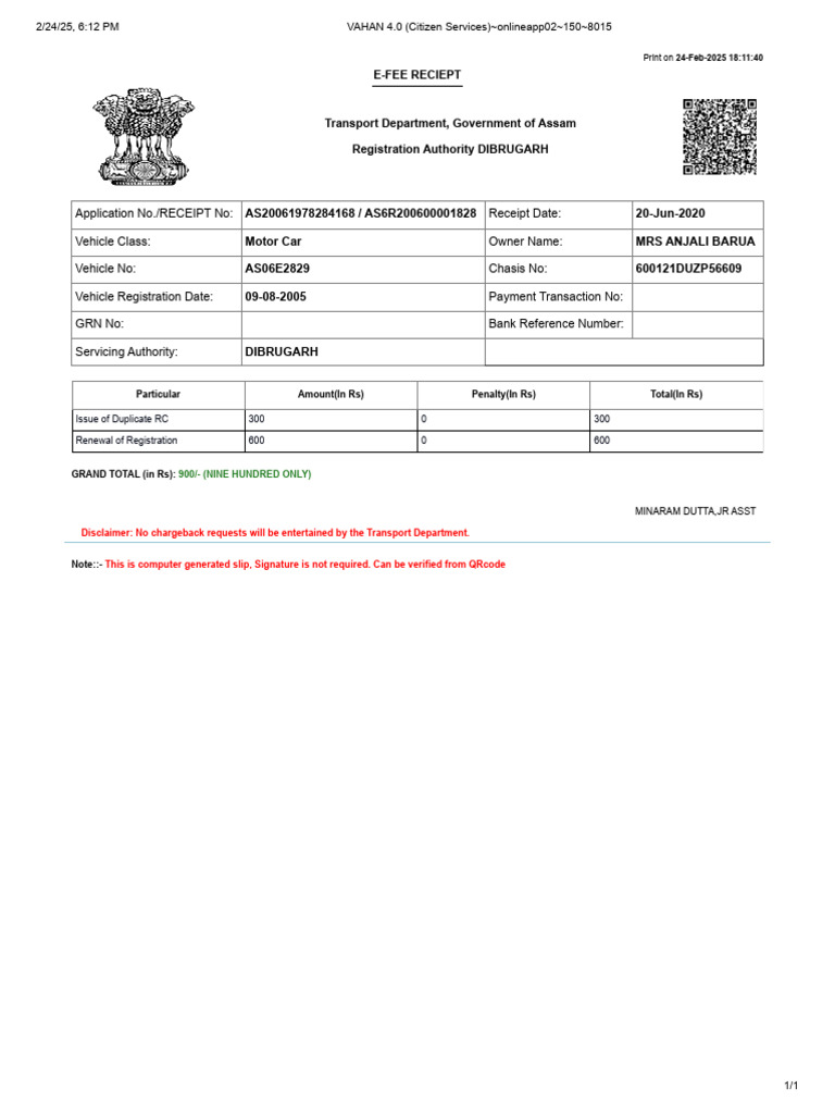 VAHAN 4.0 (Citizen Services) Onlineapp02 150 8015 | PDF