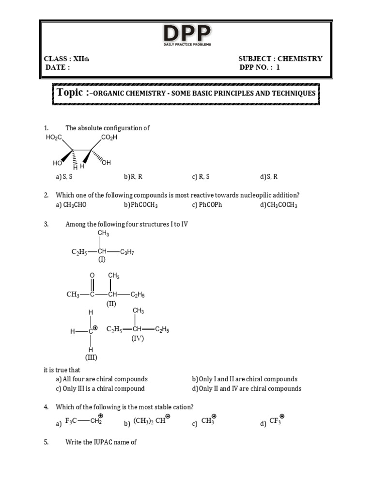 DPP 1 To 10 Some Basic Principles of Chemistry | PDF | Methyl Group ...