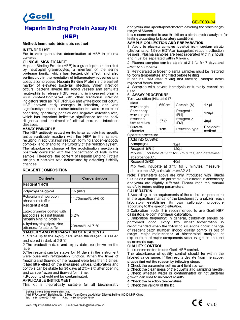 Heparin Binding Protein Assay Kit | PDF | Medical Specialties