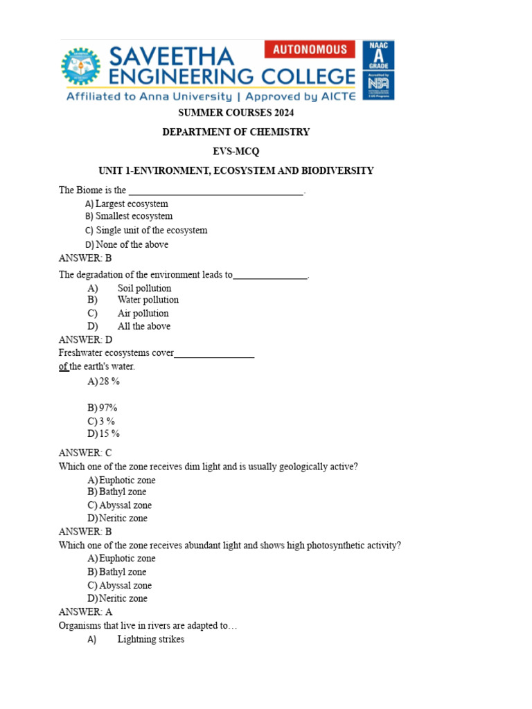 Unit 1 Evs-Odd Summer Course | PDF | Ecosystem | Conservation Biology