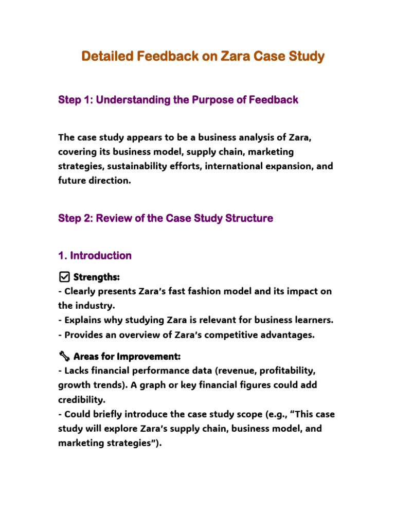 Zara Case Study Feedback | PDF | Marketing | Supply Chain
