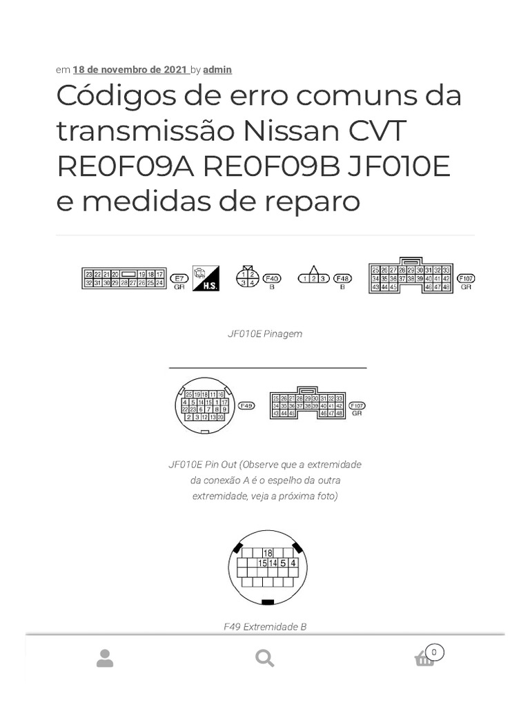 Nissan CVT RE0F09A RE0F09B JF010E Códigos de Erro Comuns de Transmissão ...