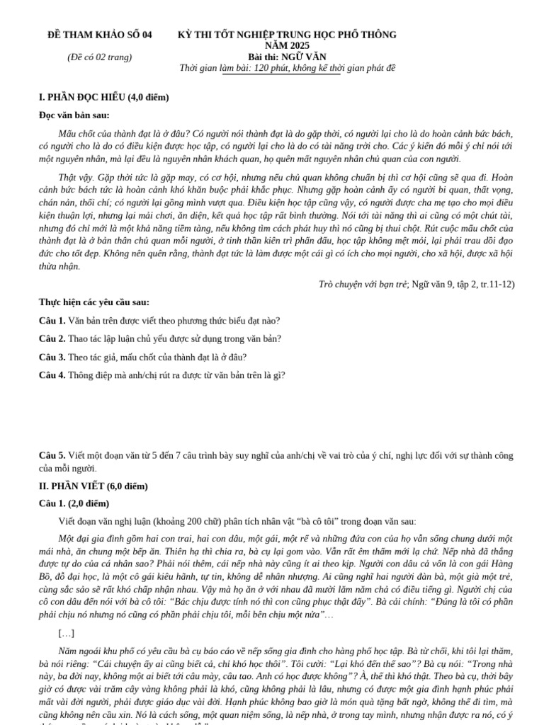 PPCT Ma trận Văn 12 | PDF