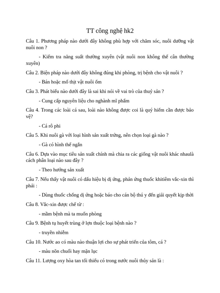 TT công nghệ hk2 | PDF