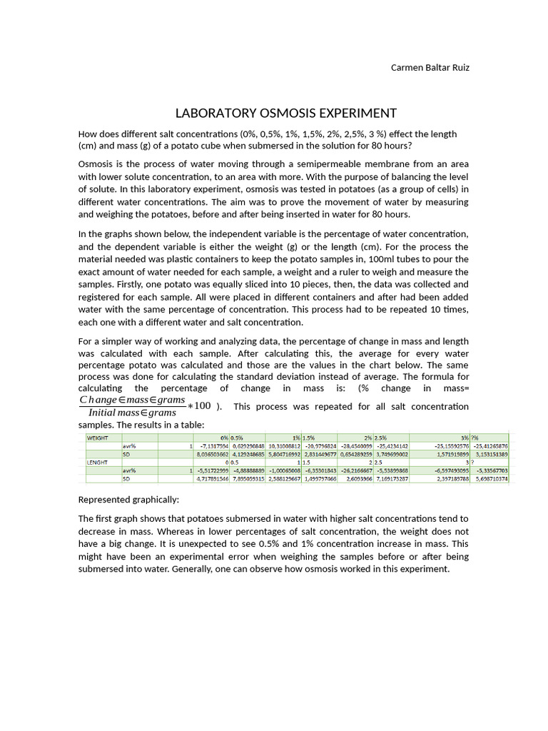 Laboratory Osmosis Experiment | PDF | Osmosis | Experiment