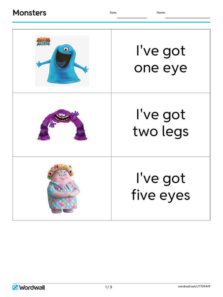 Monster Flashcard Descriptions | PDF