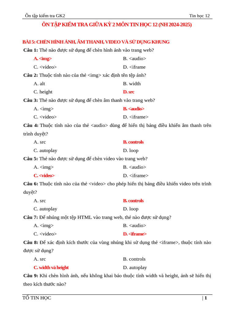 Hs Ontap - gk2 - Tin Hoc k12 | PDF