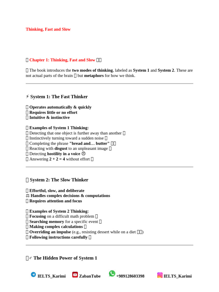 Understanding Fast and Slow Thinking | PDF | Thought | Heuristic