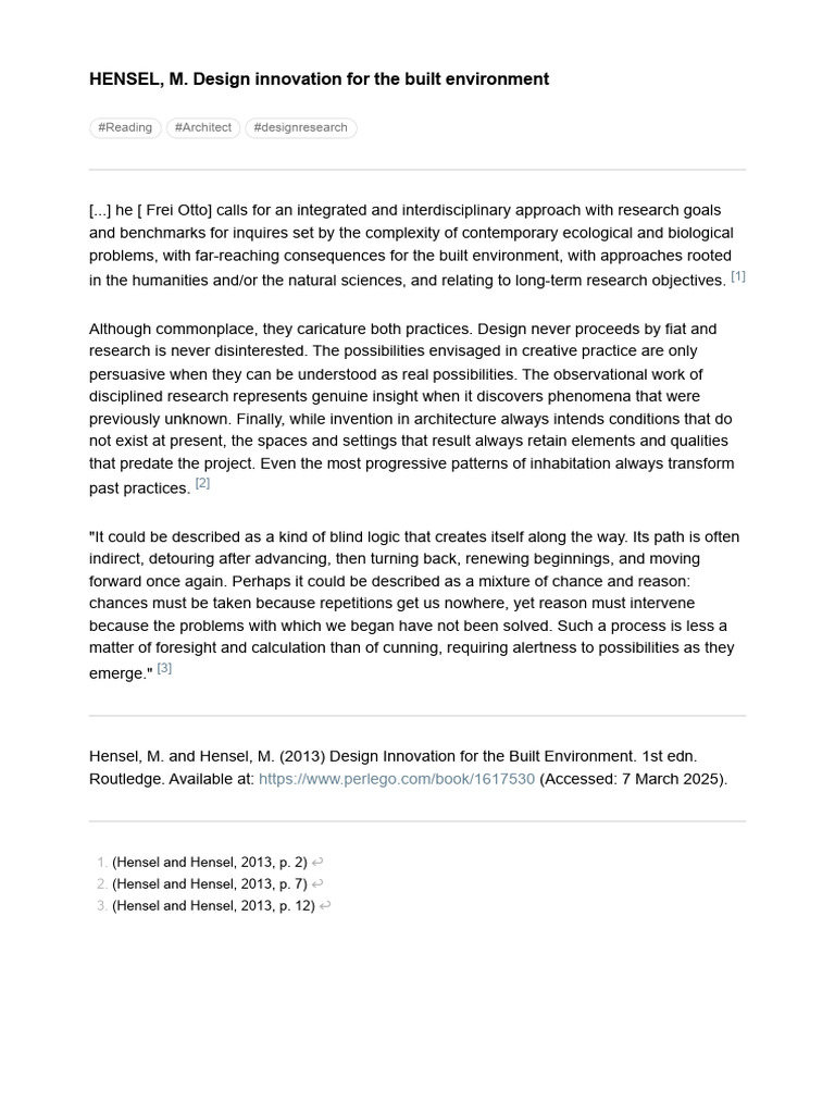 HENSEL, M. Design Innovation For The Built Environment | PDF