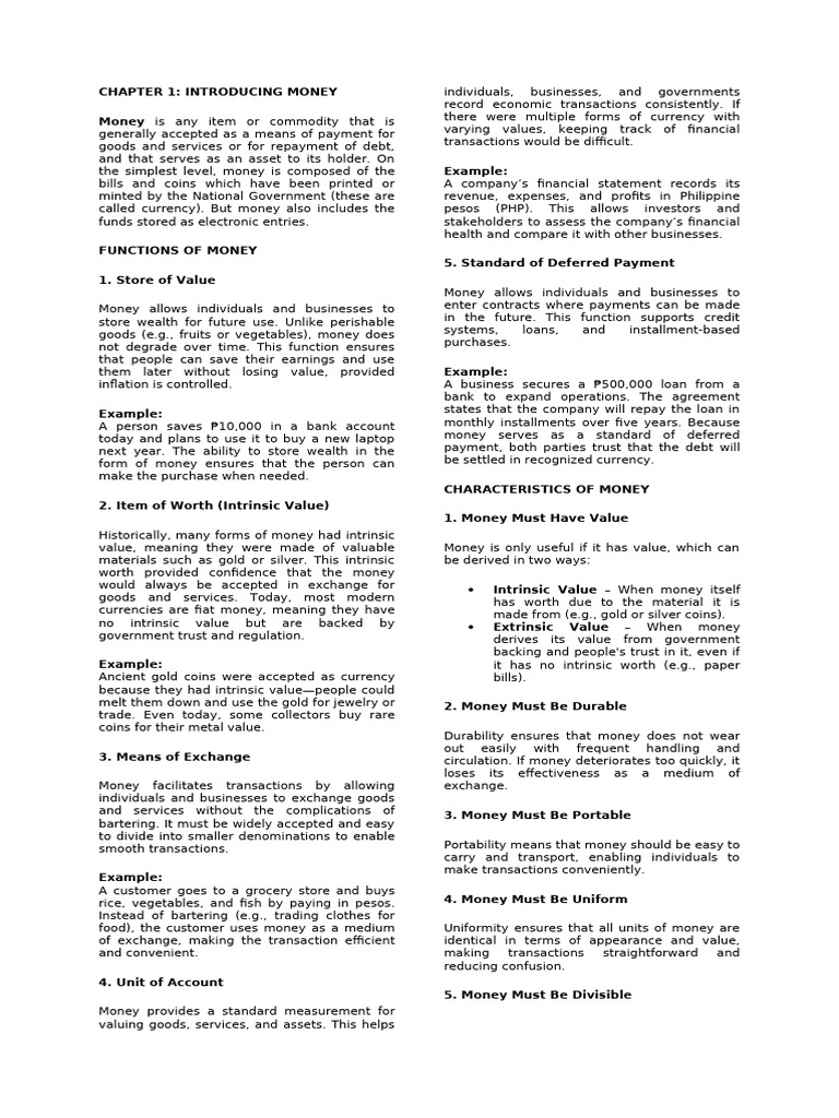 Topic 1 Introducing Money | PDF | Money Supply | Money