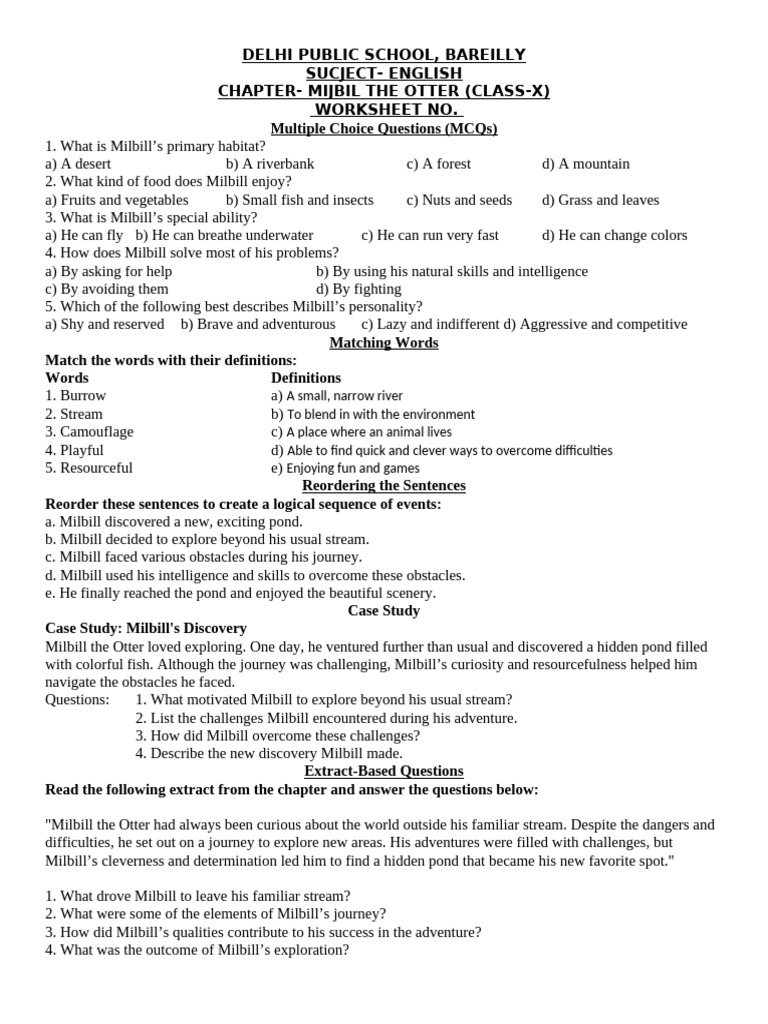 Worksheet of Mijbil The Otter | PDF