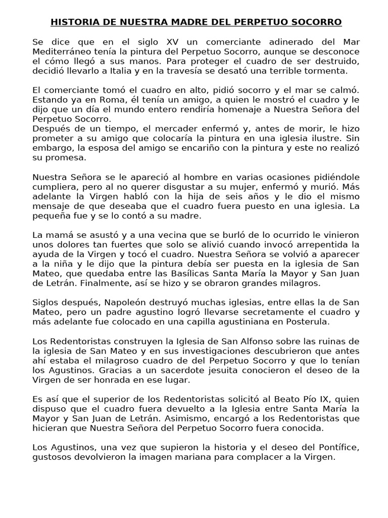 Historia de la Virgen del Perpetuo Socorro | PDF | María, madre de Jesús