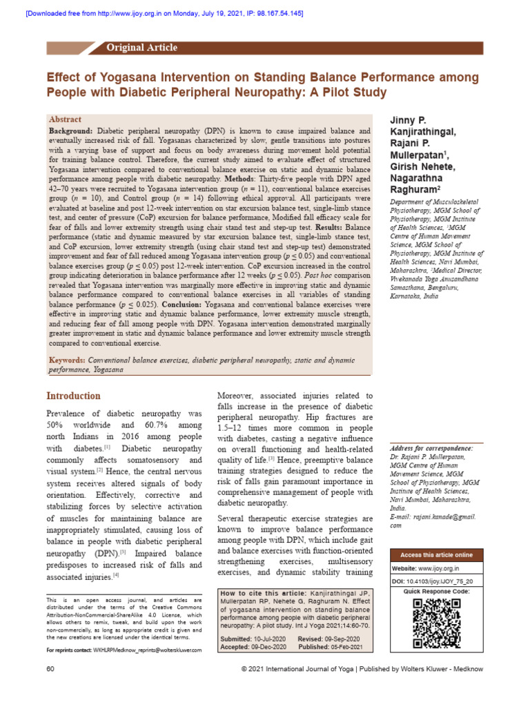 Effect of Yogasana Intervention On Standing Balanc | PDF | Asana | Diabetes