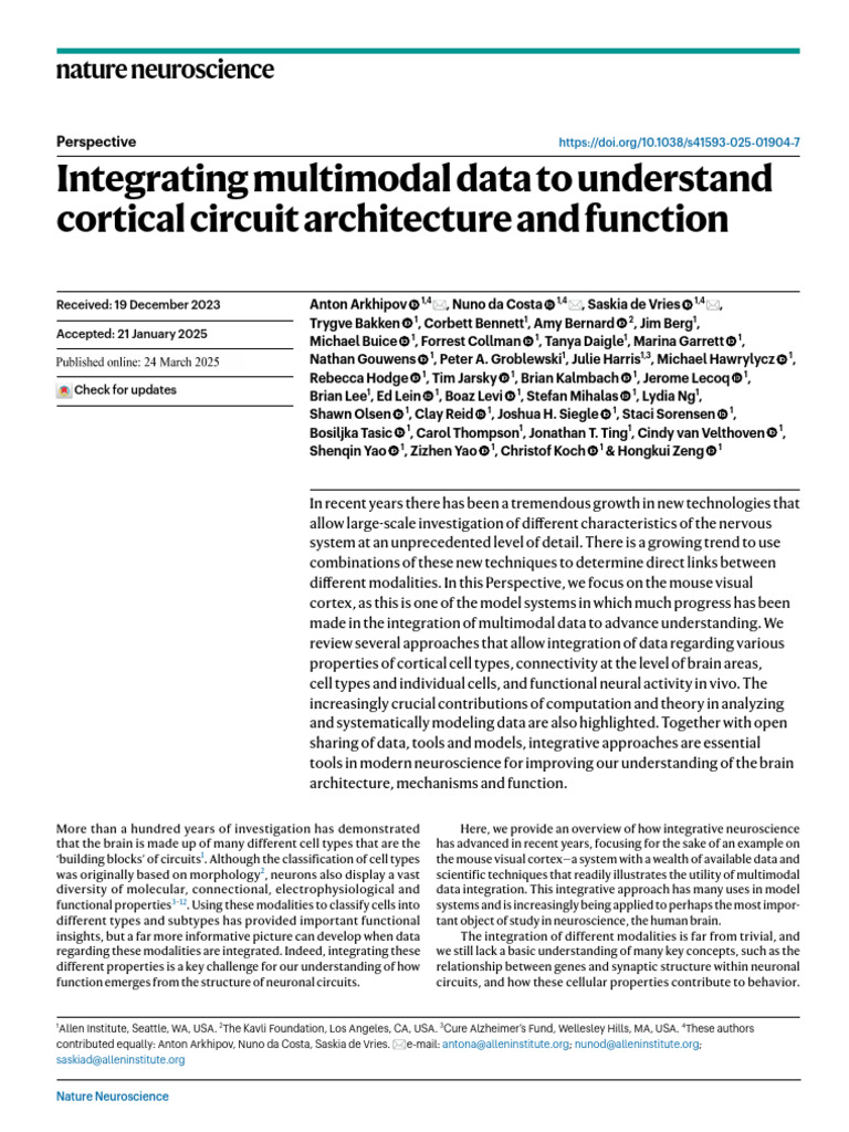Integrating Multimodal Data To Understand Cortical Circuit Architecture ...