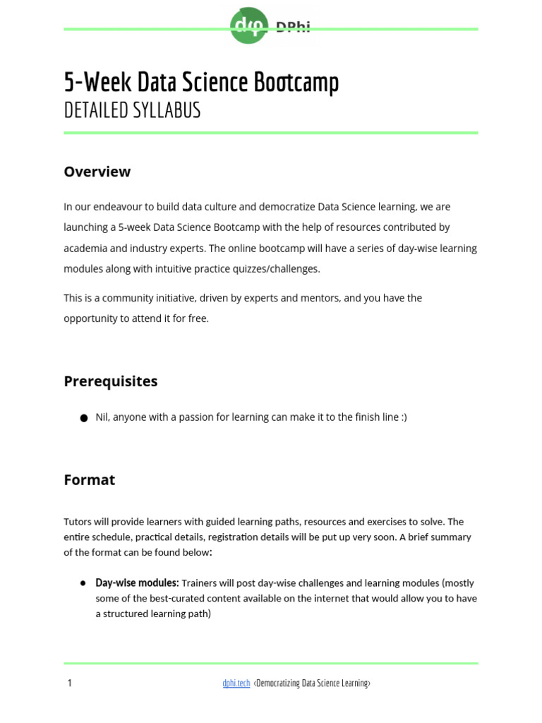 5-Week Data Science Bootcamp Detailed Syllabus | PDF | Analytics | Data ...