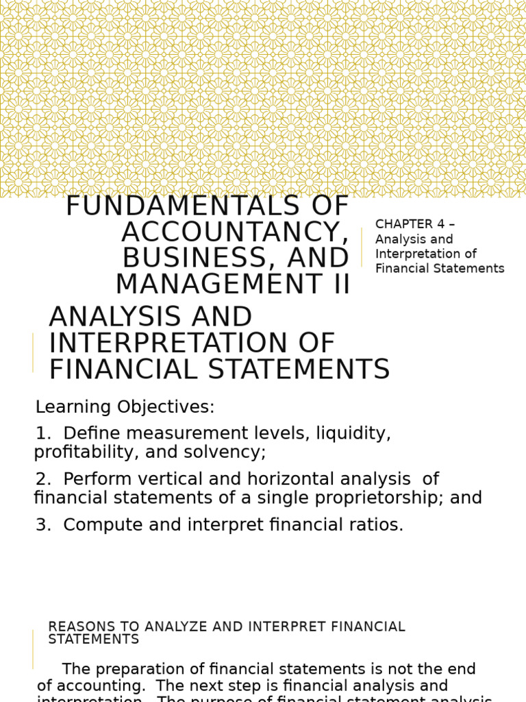 Chapter 4 Analysis and Interpretation of Financial Statements | PDF ...