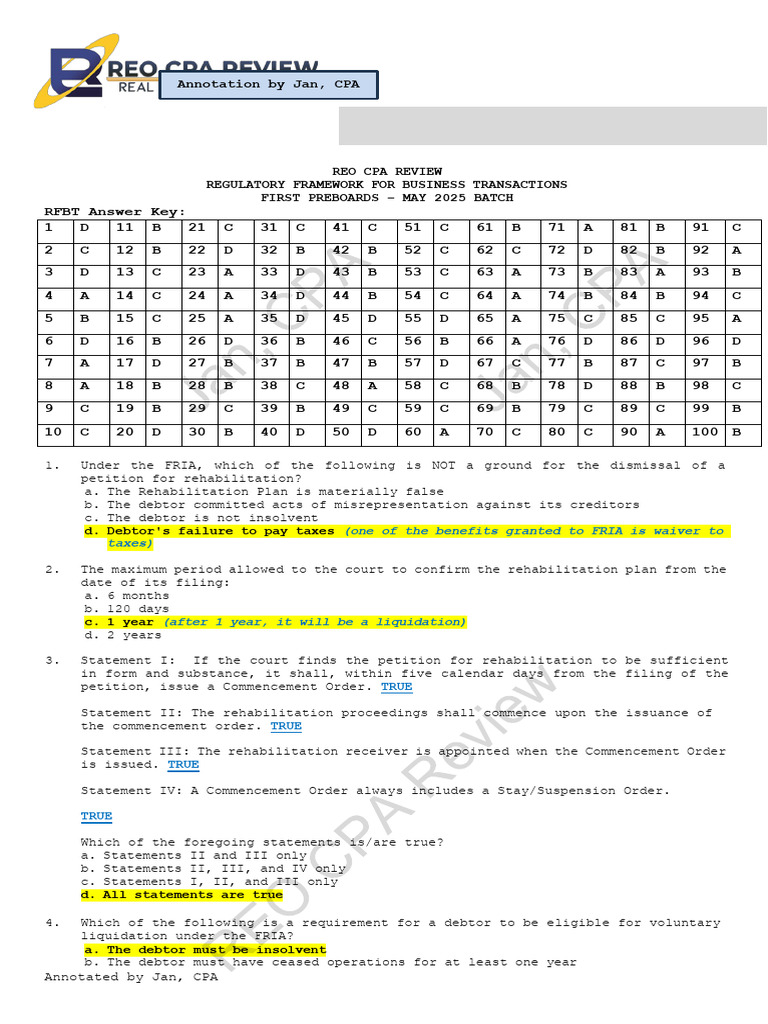 RFBT Review Questions and Answers 2025 | PDF