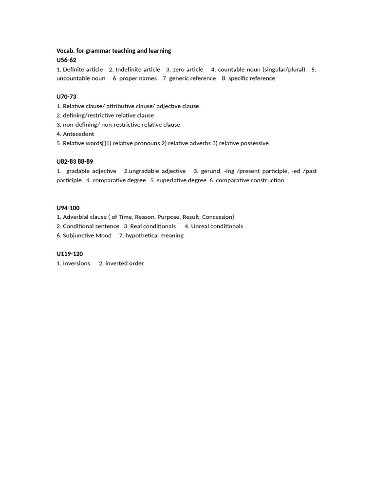 Vocab For Grammar Teaching and Learning | PDF