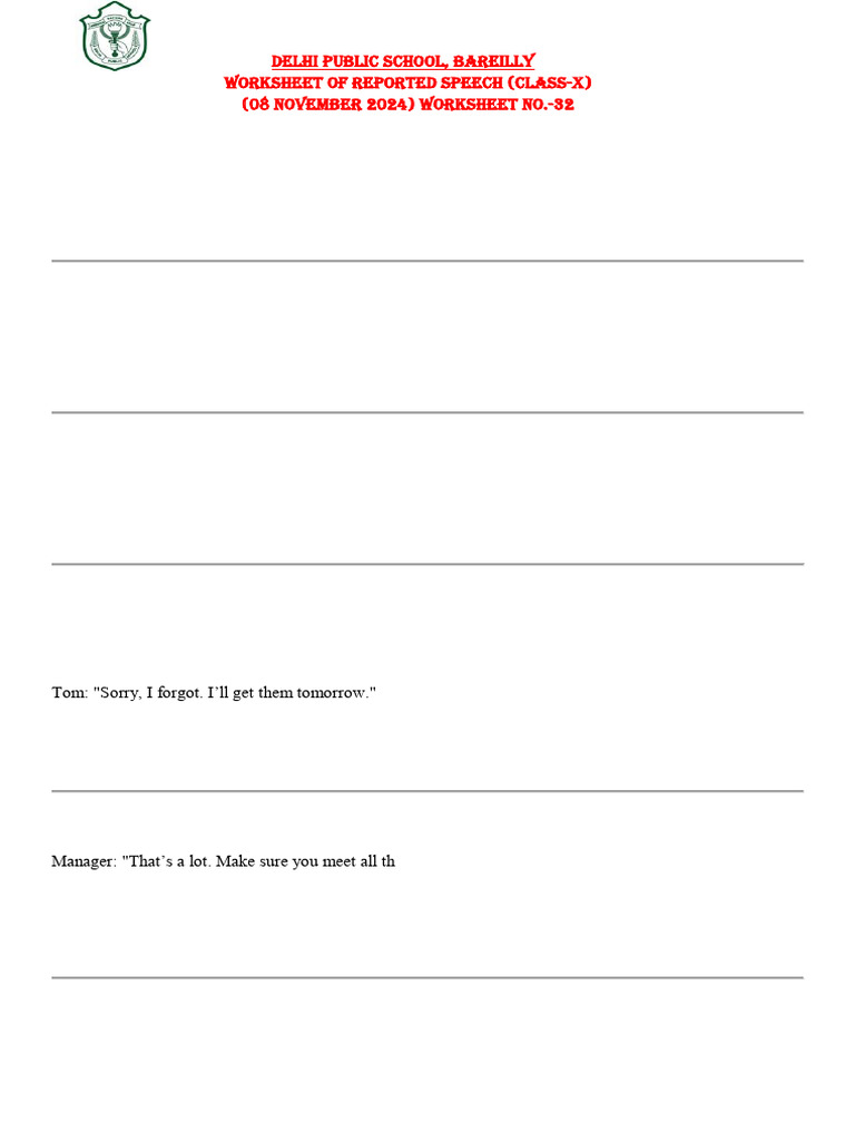 REPORTED SPEECH WORKSHEET | PDF
