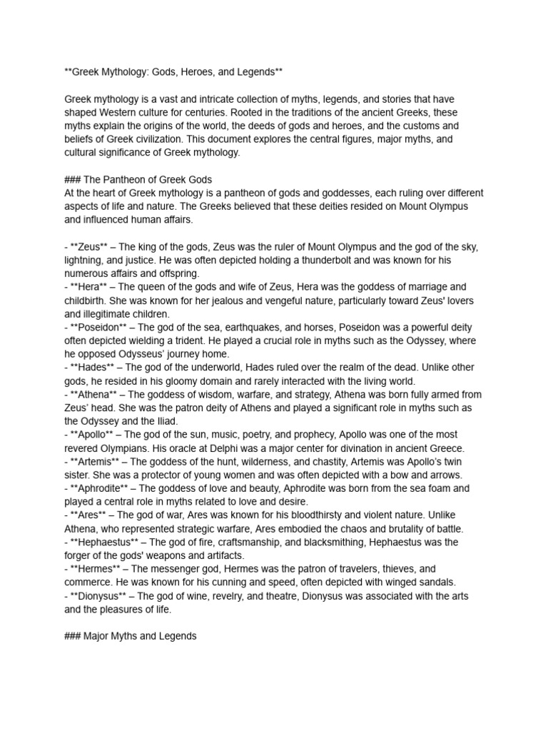 Greek Mythology - Gods, Heroes, and Legends | PDF | Twelve Olympians ...