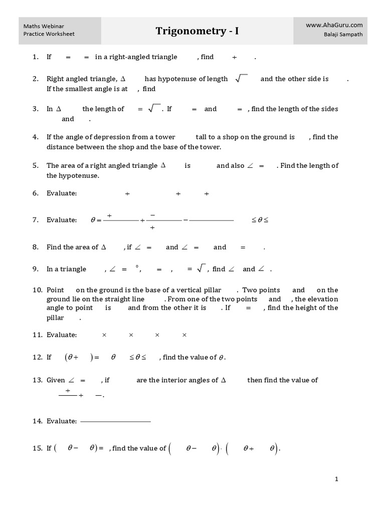 Trigonometry Practice Worksheet | PDF