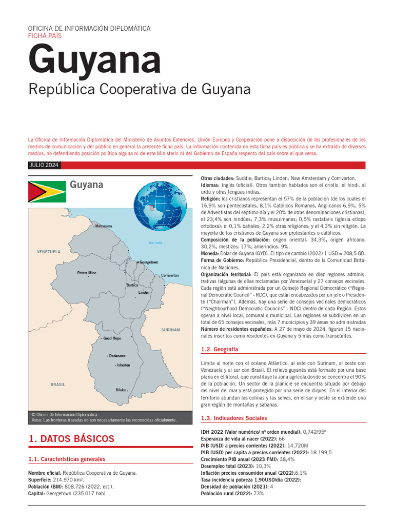 Ficha Informativa sobre Guyana 2024 | PDF | Guayana | Venezuela