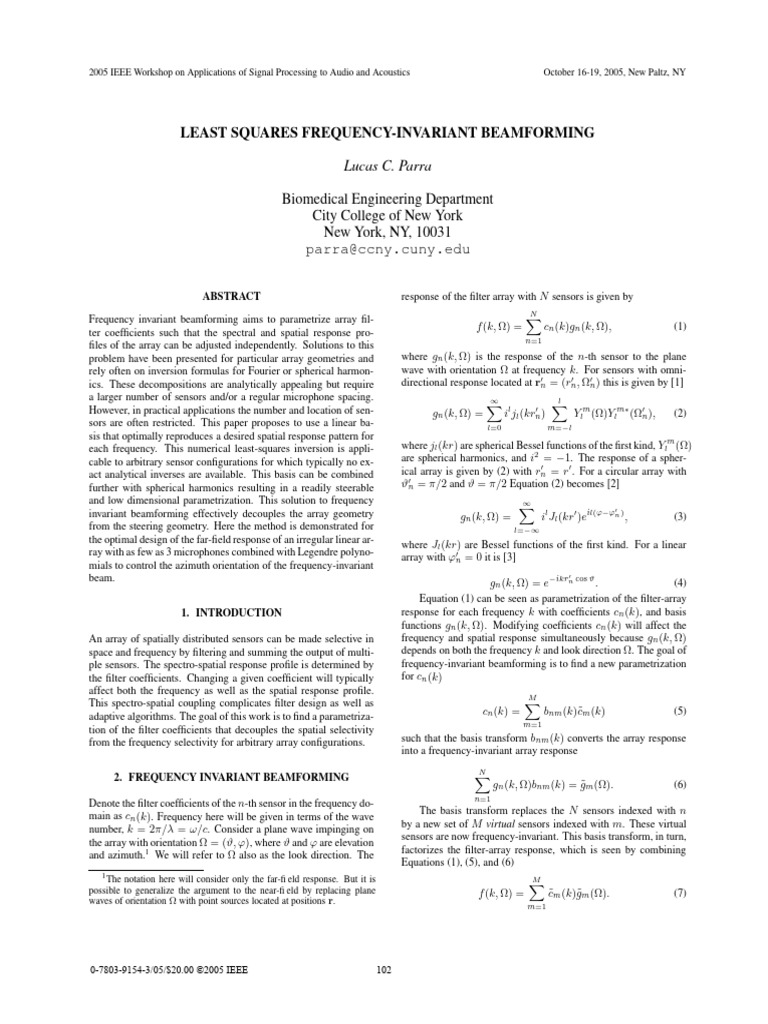 Least Squares Frequency-Invariant Beamforming | PDF | Matrix (Mathematics) | Mathematical Analysis