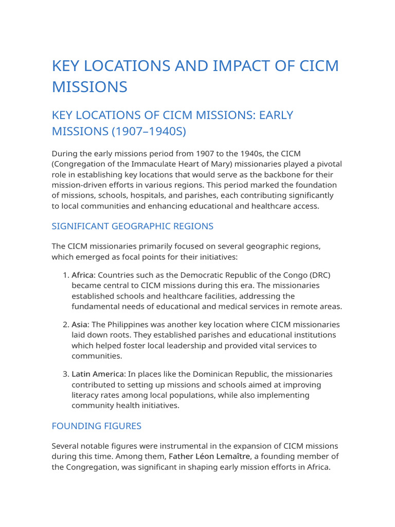 Key Locations and Impact of CICM Missions | PDF | Christian Mission ...