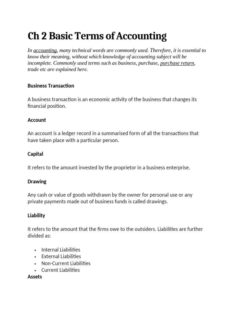 Ch 2 Basic Terms of Accounting | PDF | Expense | Revenue