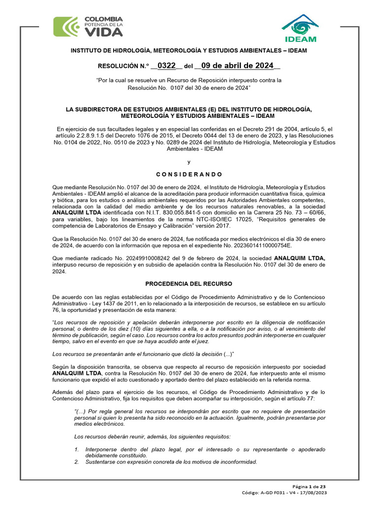 ANEXO D. ACREDITACIÓN DEL SERVICIO IDEAM (R322-24) | PDF | Entorno ...