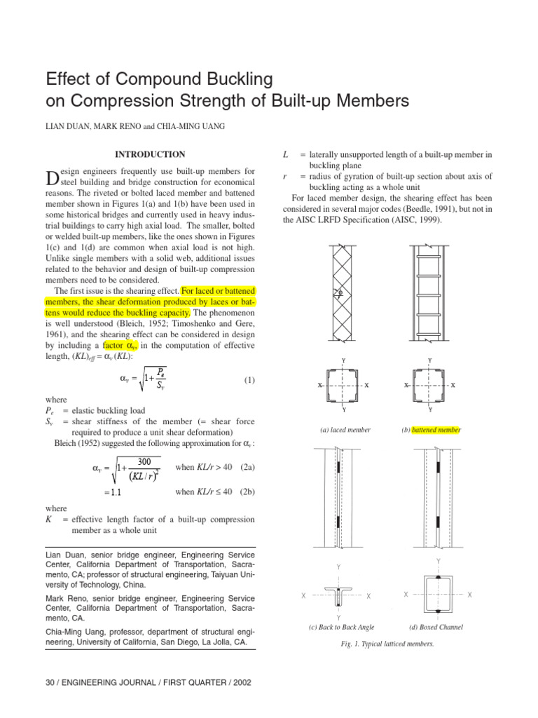 Lacing Member - Effect of Compound Buckling On Comp Strength of Built ...