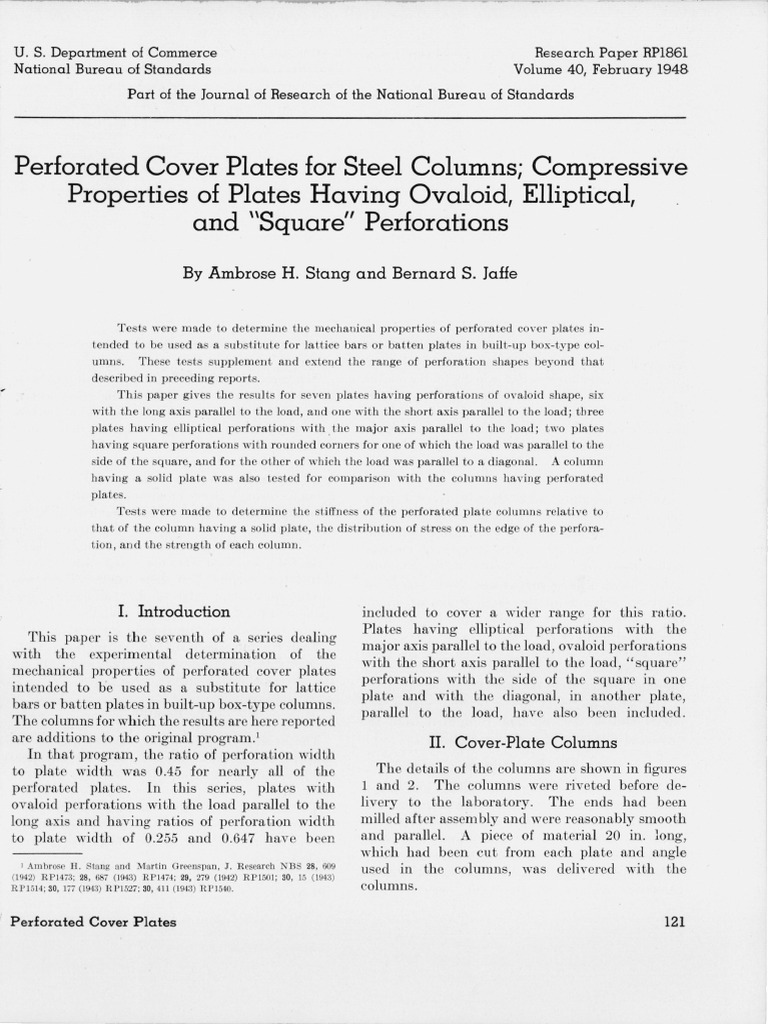 Perforated Cover Plates for Columns | PDF | Young's Modulus ...