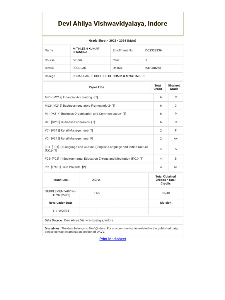 . Devi Ahilya Vishwavidyalaya, Indore . | PDF | Business