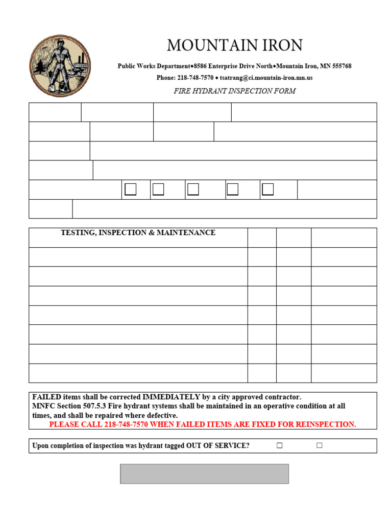 FIRE HYDRANT Inspection FORM 2017 FillableForm | PDF
