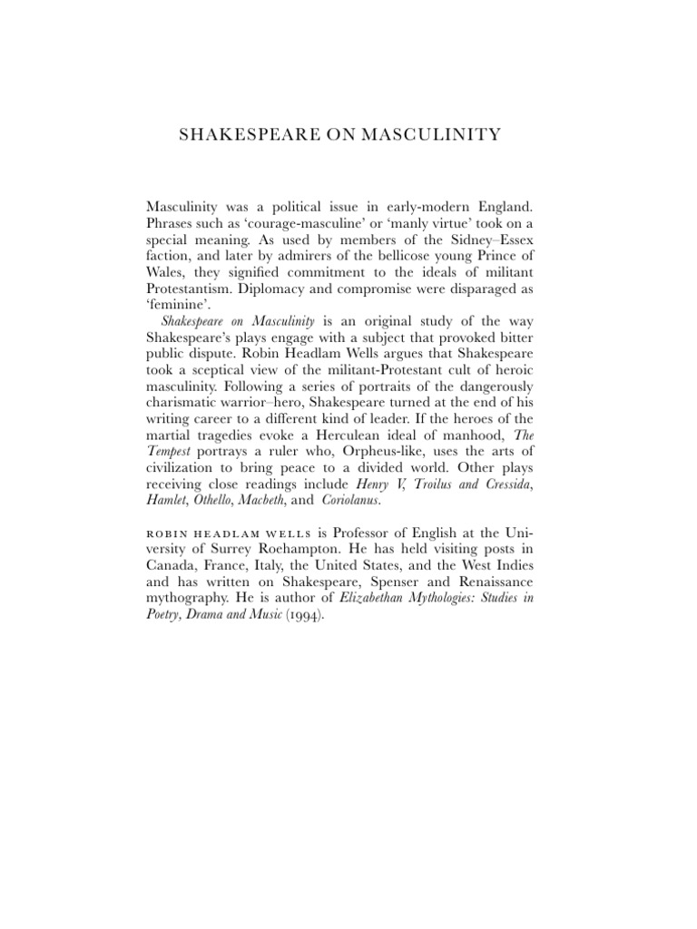 Shakespeare On Masculinity (Shakespeare, William Wells Etc.) (Z-Library ...