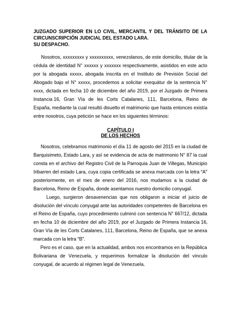 Exequátur de Divorcio en Venezuela | PDF | Venezuela | España