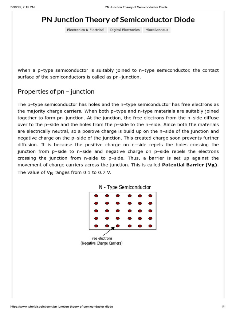 PN Junction Theory of Semiconductor Diode | PDF | P–N Junction | Condensed Matter Physics