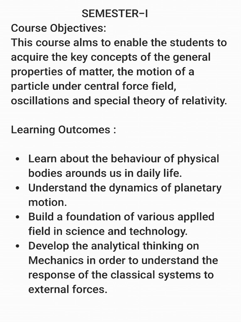 Physics Semester - 1 Syllabus | PDF