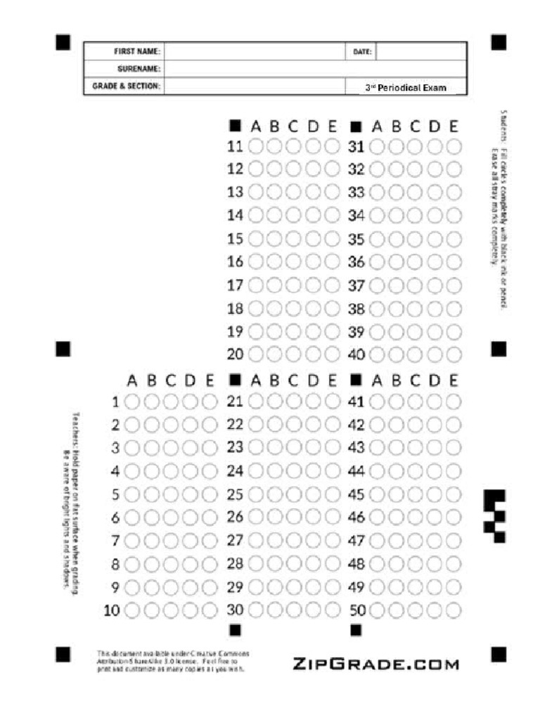 50 Items Periodical Exam Answer Sheets | PDF