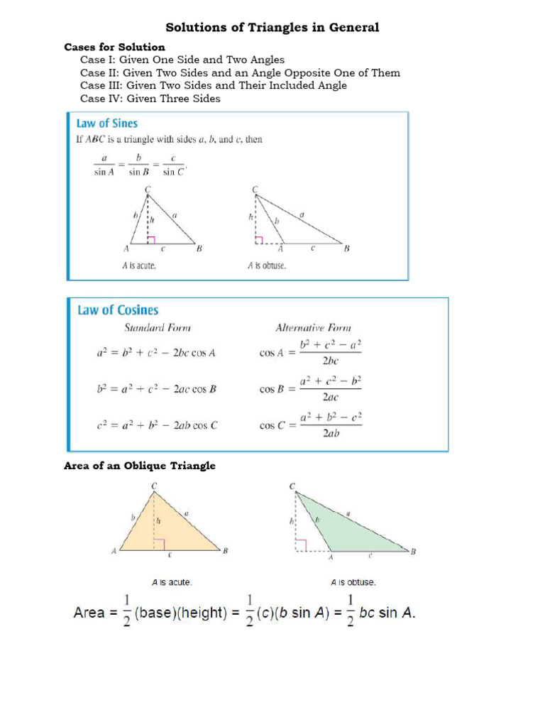 Solutions of Triangles in General Sine Cosine | PDF | Classical Geometry | Geometry