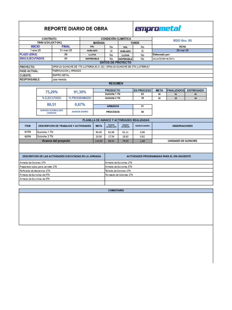 85 Rdo 26-03-25 Op05 - Op04 Produccion 1 - 25 | PDF