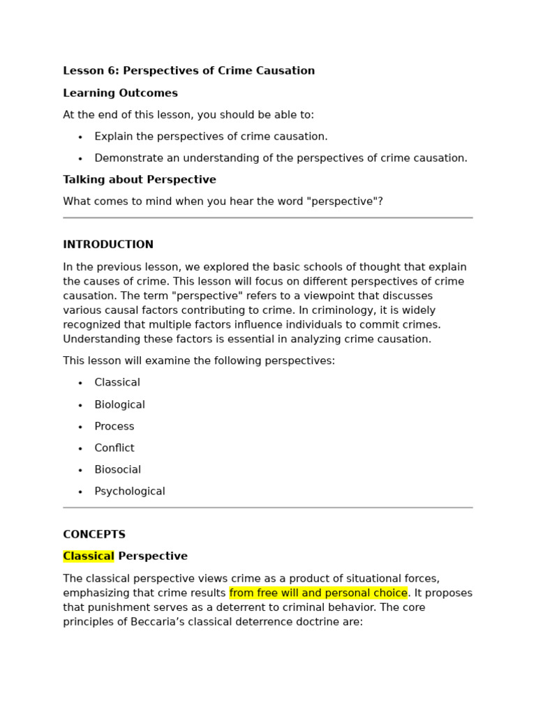 Crime Causation Perspectives Explained | PDF | Attention Deficit ...