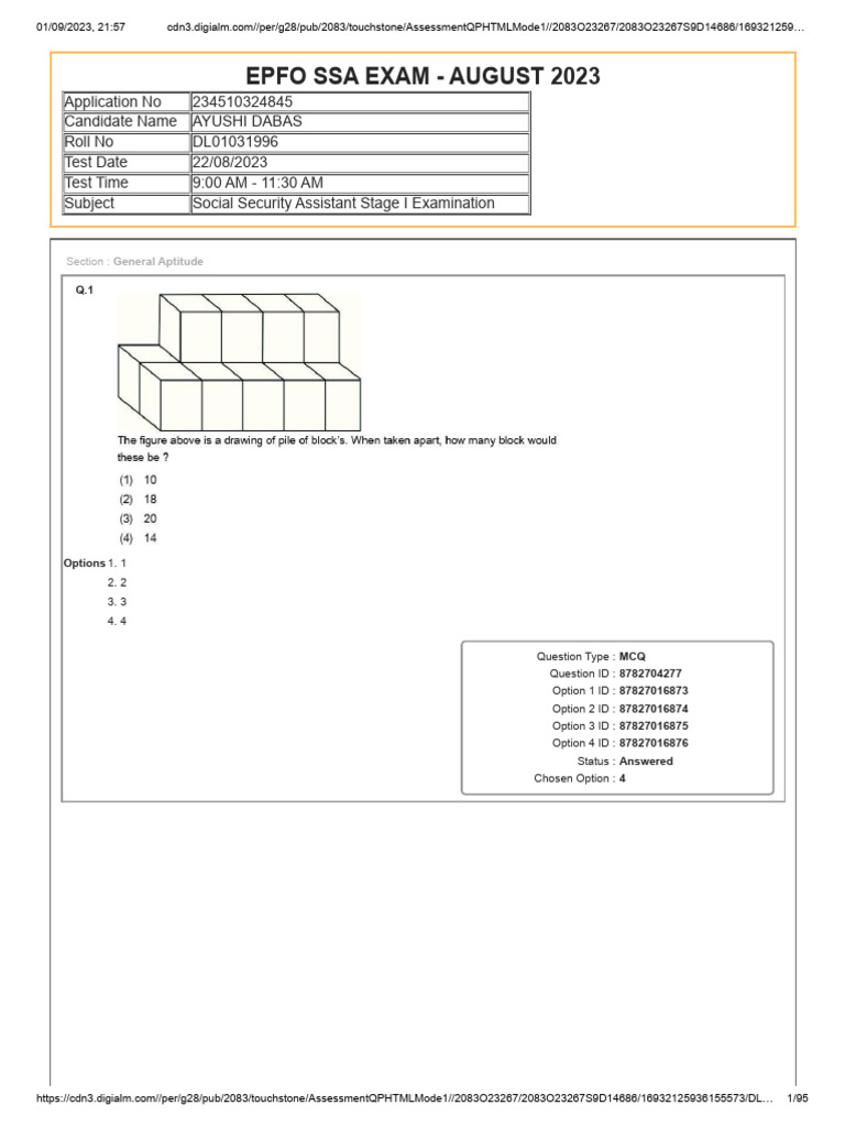 Epfo Ssa Exam Questions | PDF | Multiple Choice | Educational Stages