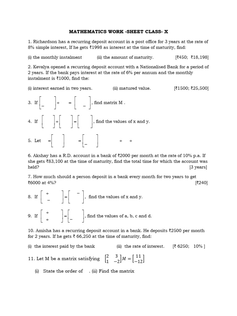 Class X Mathematics Worksheet Solutions | PDF