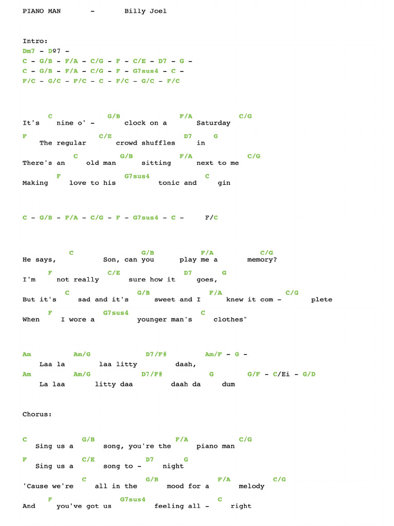Billy Joel Piano Man Chords Lyrics | PDF