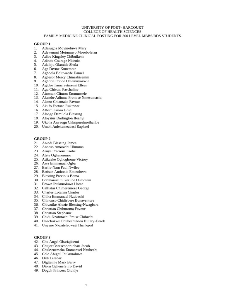 Family Medicine Clinical Posting Groups | PDF