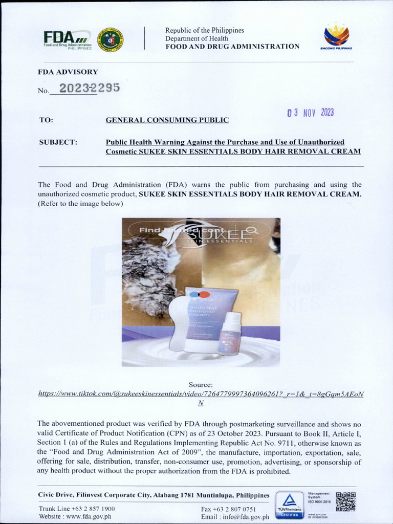 FDA Advisory No.2023 2295 | PDF