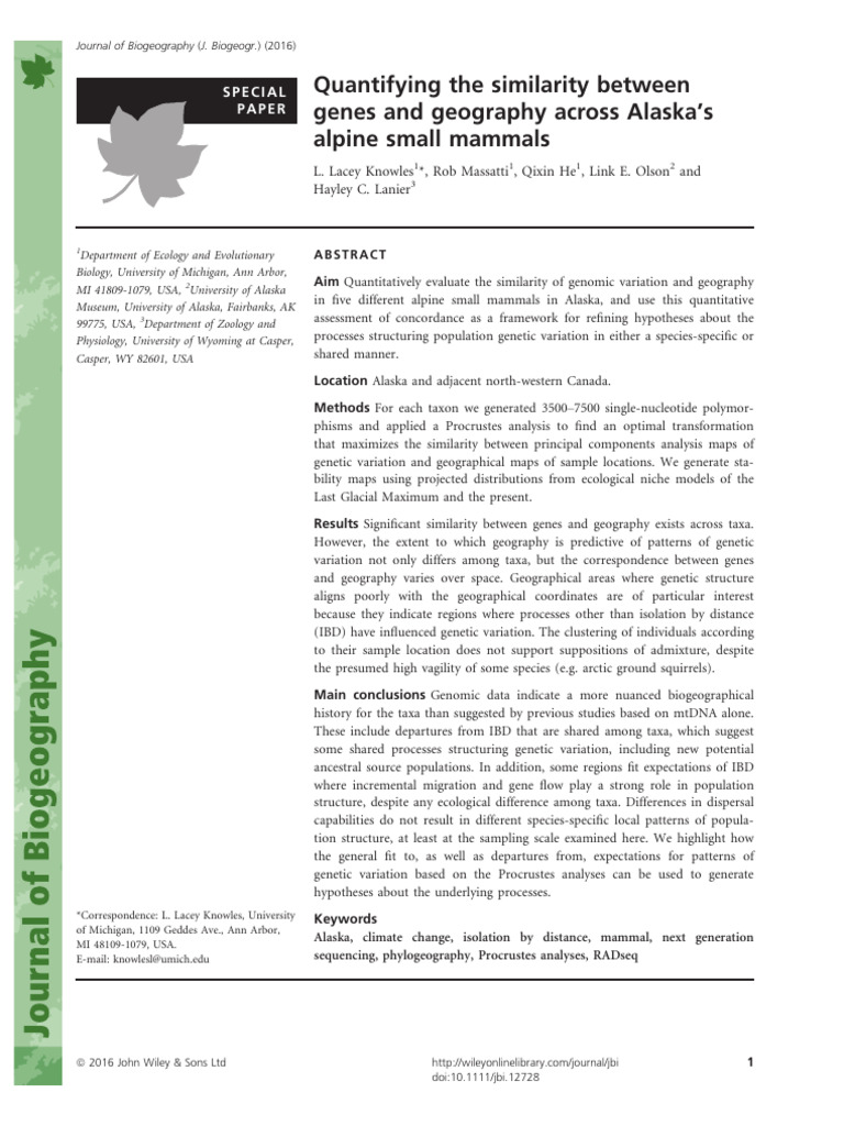 Knowles Et Al-2016-Journal of Biogeography | PDF | Single Nucleotide ...