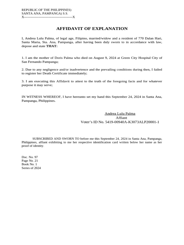 Affidavit of Explanation (Death Certificate) | PDF