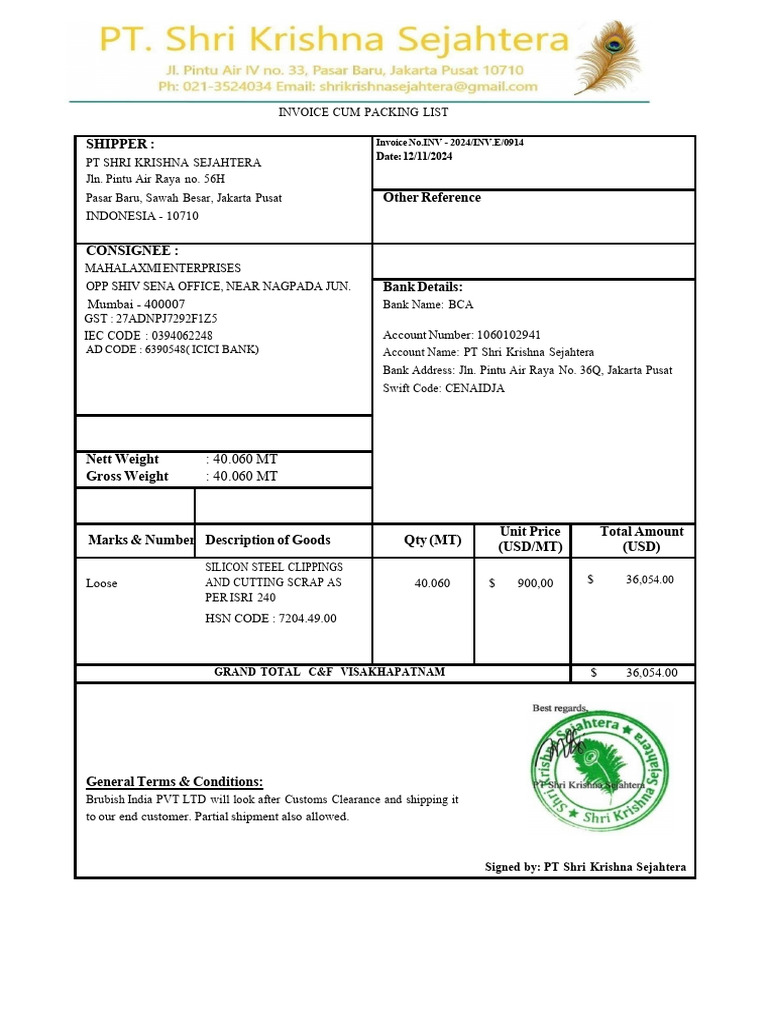 Proforma Invoice: Shipper | PDF